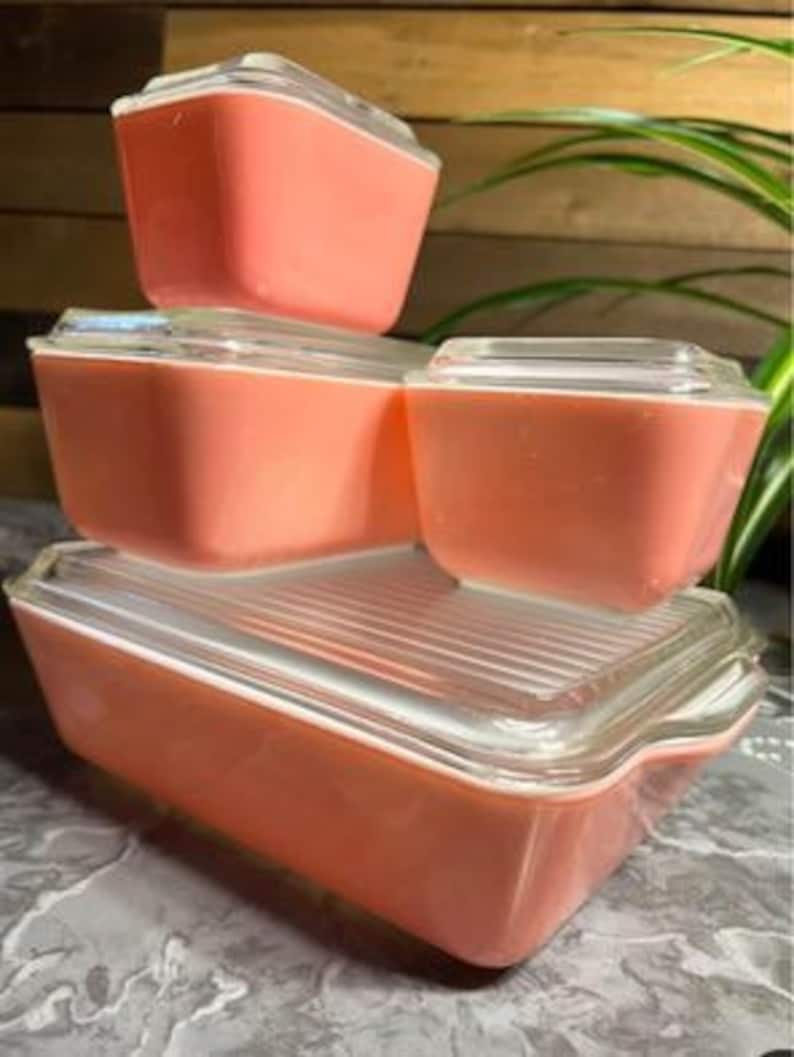 Vintage Pyrex Pink Flamingo Refrigerator Set 501 501 502 503 With Lids ...