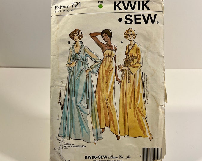 Kwik Sew 721 Vintage Sewing Pattern Ladies' Full Length Nightgown and ...