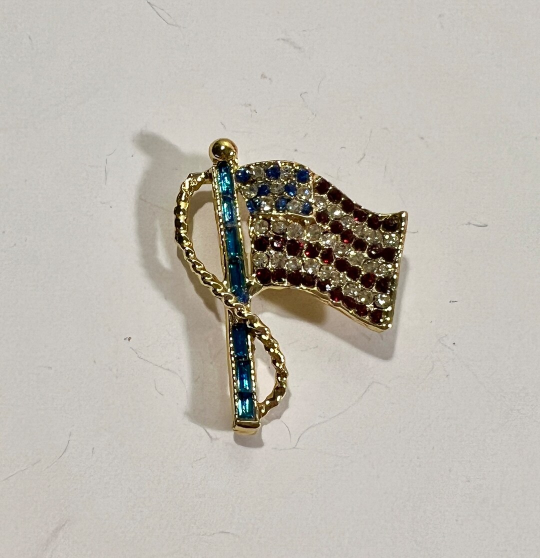 Vintage Flag Brooch With Rhinestones / Pin / 4th of July / Independence ...