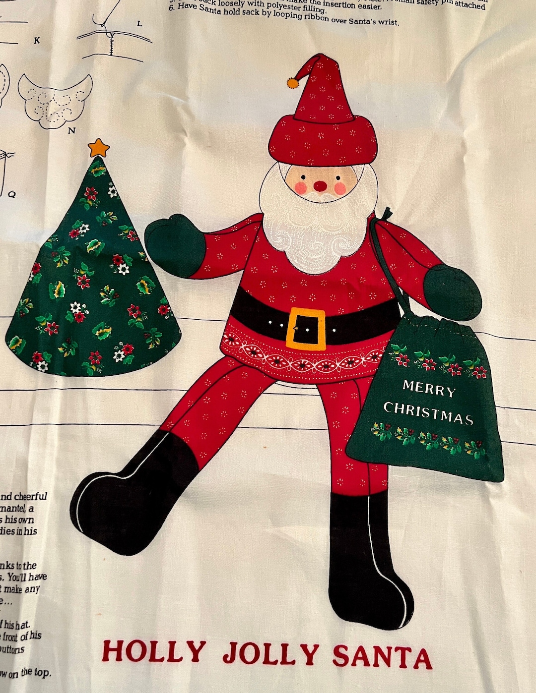 Vintage Holly Jolly Santa Christmas Fabric Panel / Santa Claus ...