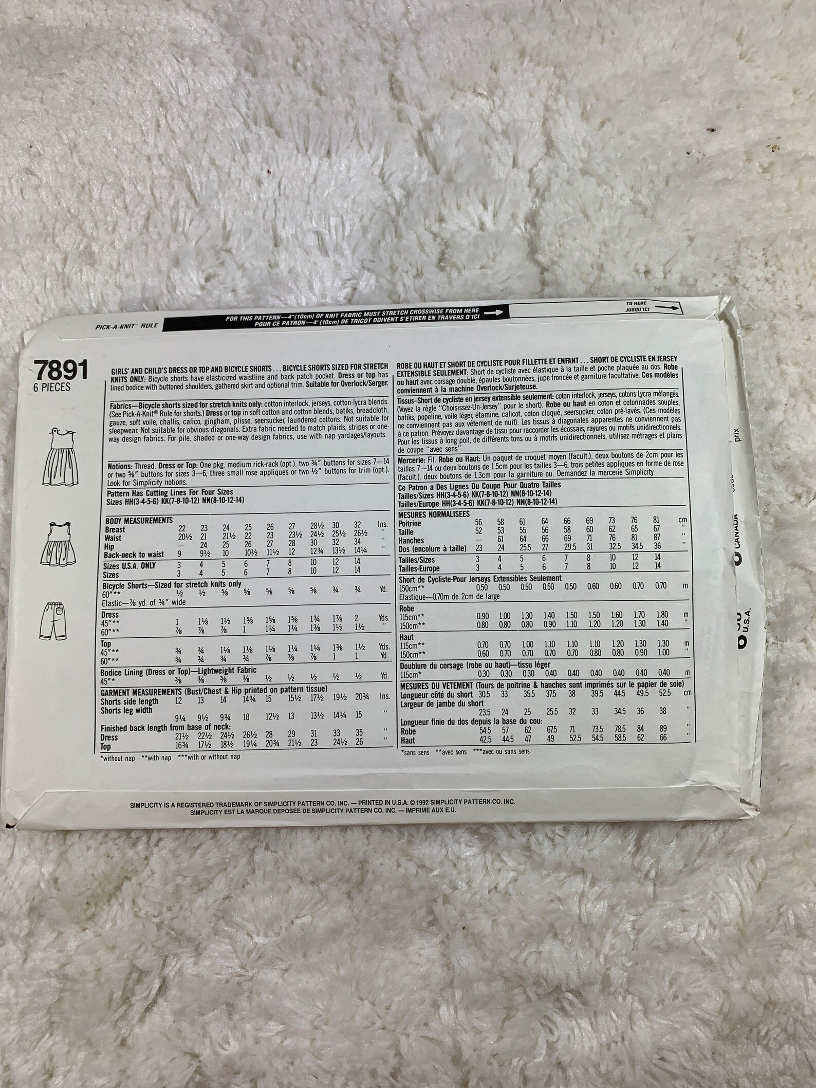 Simplicity 7891 Vintage Sewing Pattern Girls' Dress or Top - Etsy