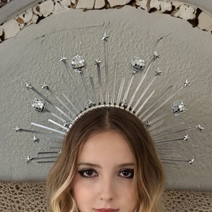 Disco Ball Space Disco Light-up Crown - Silver Sunburst Goddess Crown ...