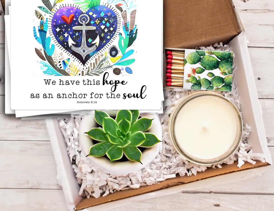 Hope Anchors the Soul Succulent Gift Box With Scented Candle and Bible ...