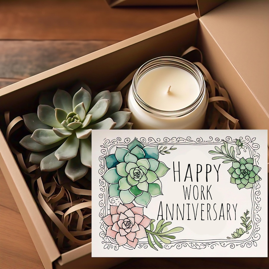 Happy Work Anniversary Gift Box Set - Succulent Gift Box Employee ...