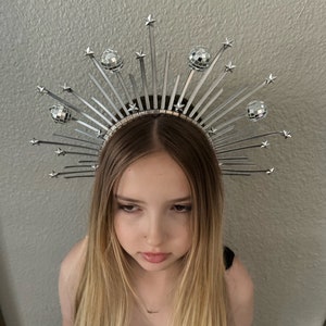 Disco Ball Space Disco Light-up Crown - Silver Sunburst Goddess Crown ...