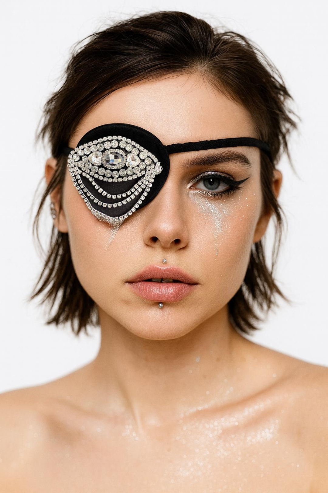 Surreal Rhinestone Gem Eyepatch : Beaded Evil Eye, Festival Fashion Eye ...