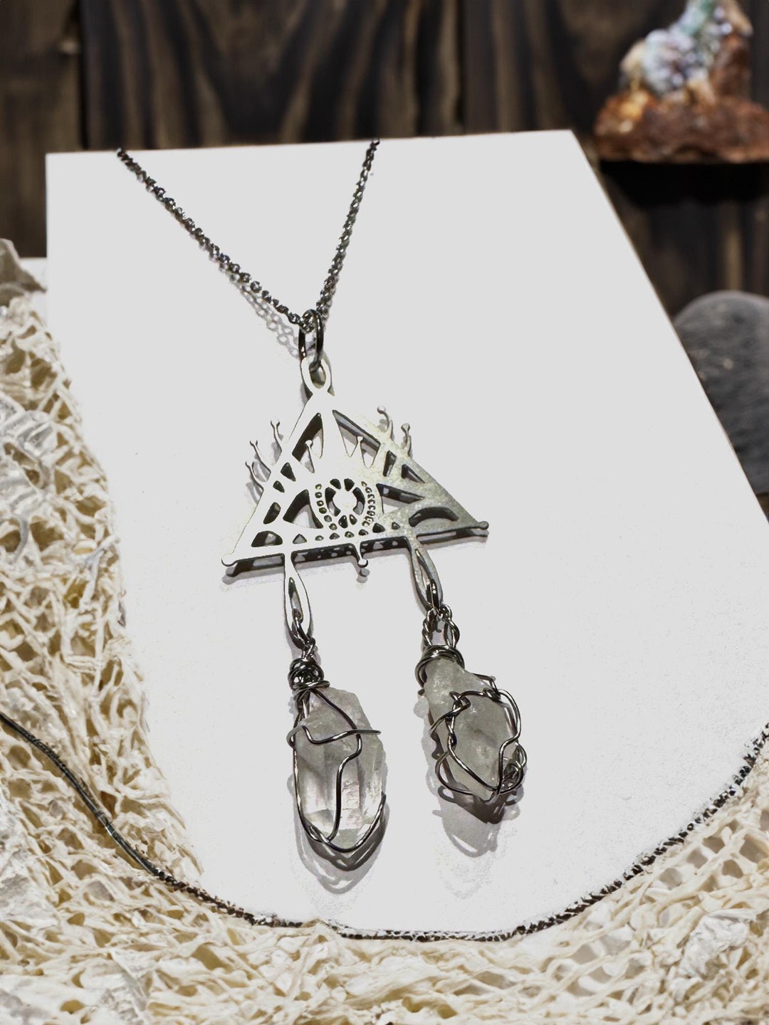Exclusive Stainless Steel All Seeing Eye Necklace W Wire-wrapped Quartz ...