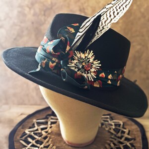 Custom Fedora Hat Ribbon, Gemstone Pin , Feathers Custom Made Wide ...