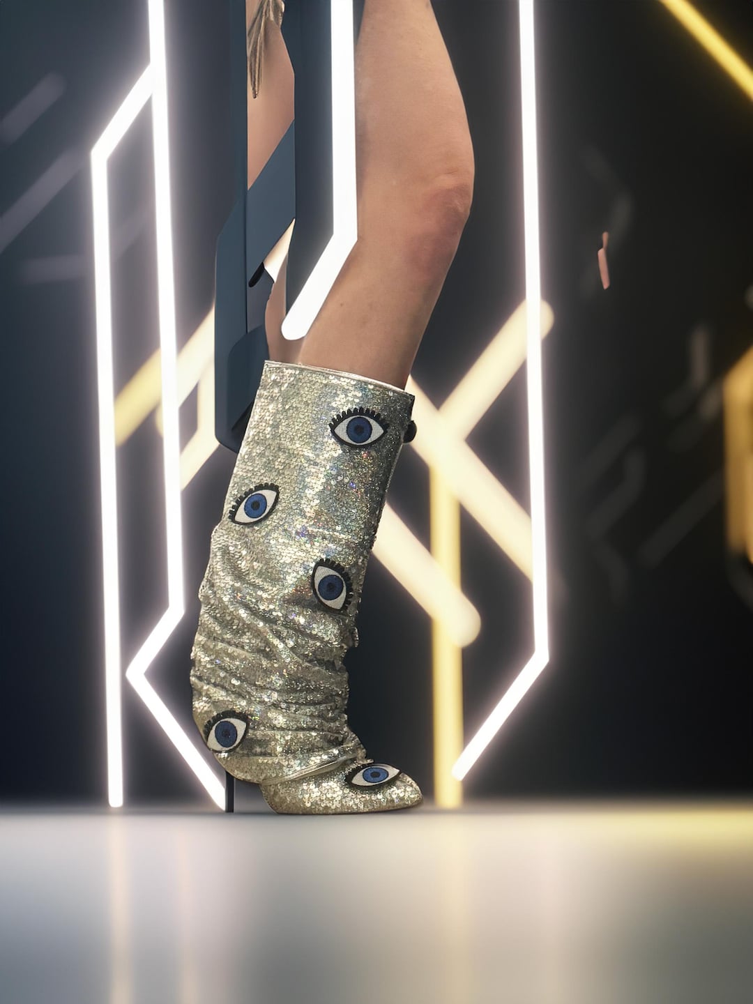 Silver Surrealism Sequin Evil Eye Boots – Space Disco Sparkle Boots ...