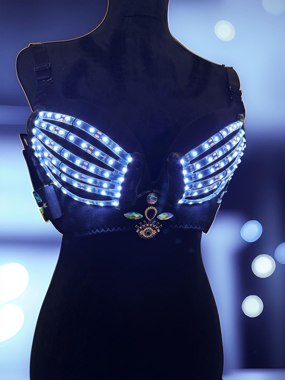 LED Light-up Rave Bra – Gemstone Embellished Light Rave Top for Burning ...