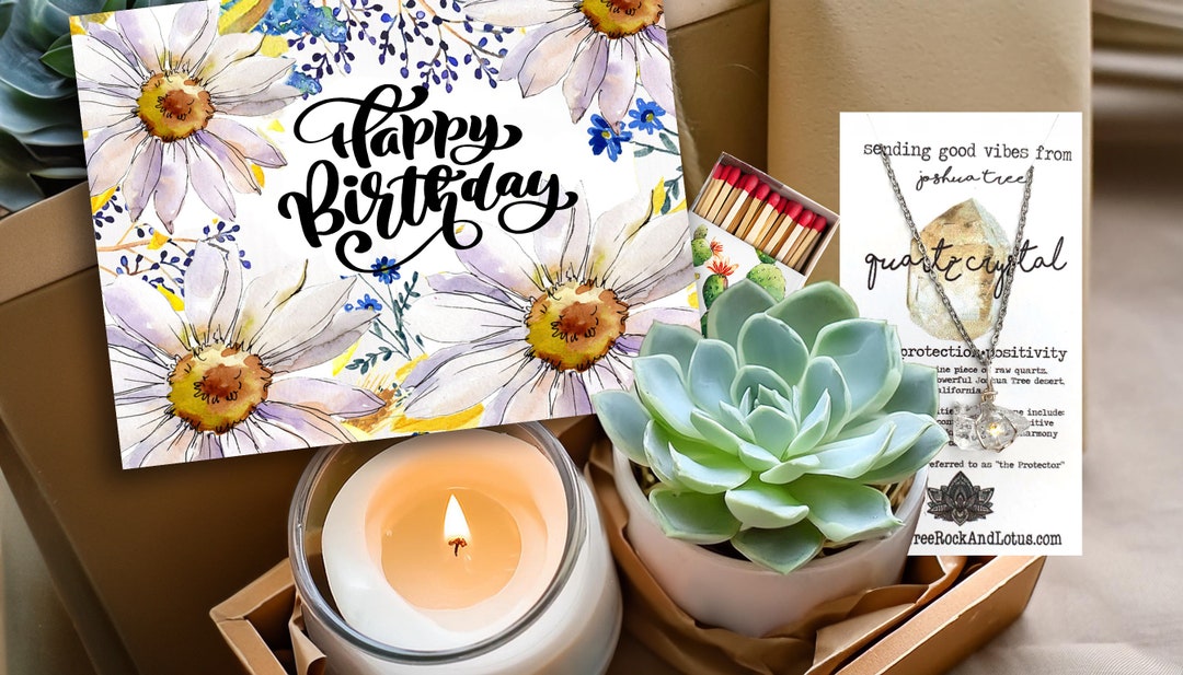 Happy Birthday Succulent Gift Set With Succulent, Candle, Crystal ...