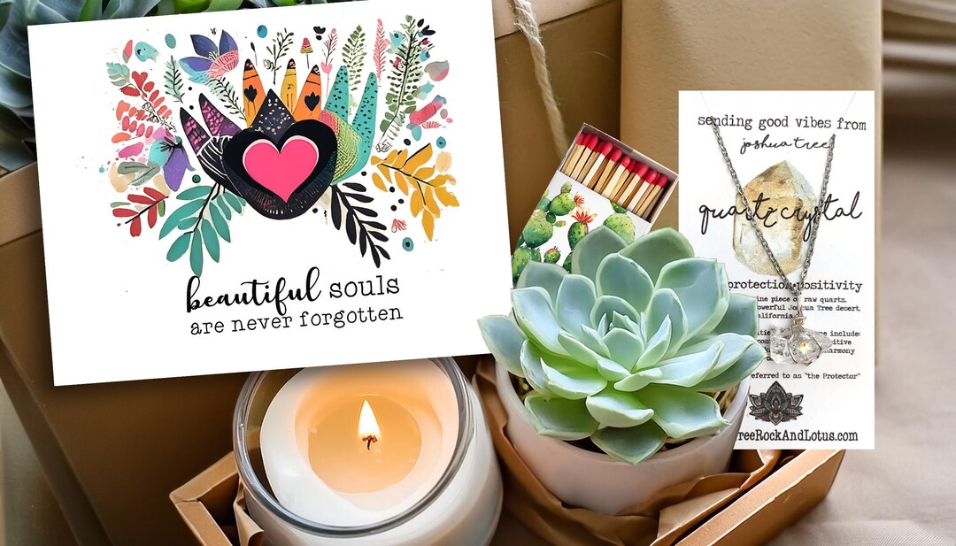Remembrance Gift Set: Sympathy Candle, Succulent, and Crystal Necklace ...