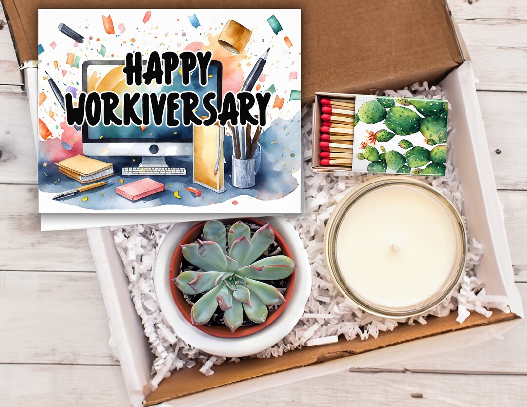 Happy Workiversary - Work Anniversary Gift Box Set - Succulent Gift Box ...