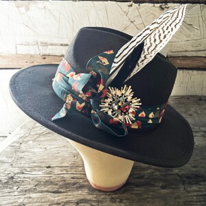 Custom Fedora Hat Ribbon, Gemstone Pin , Feathers Custom Made Wide ...