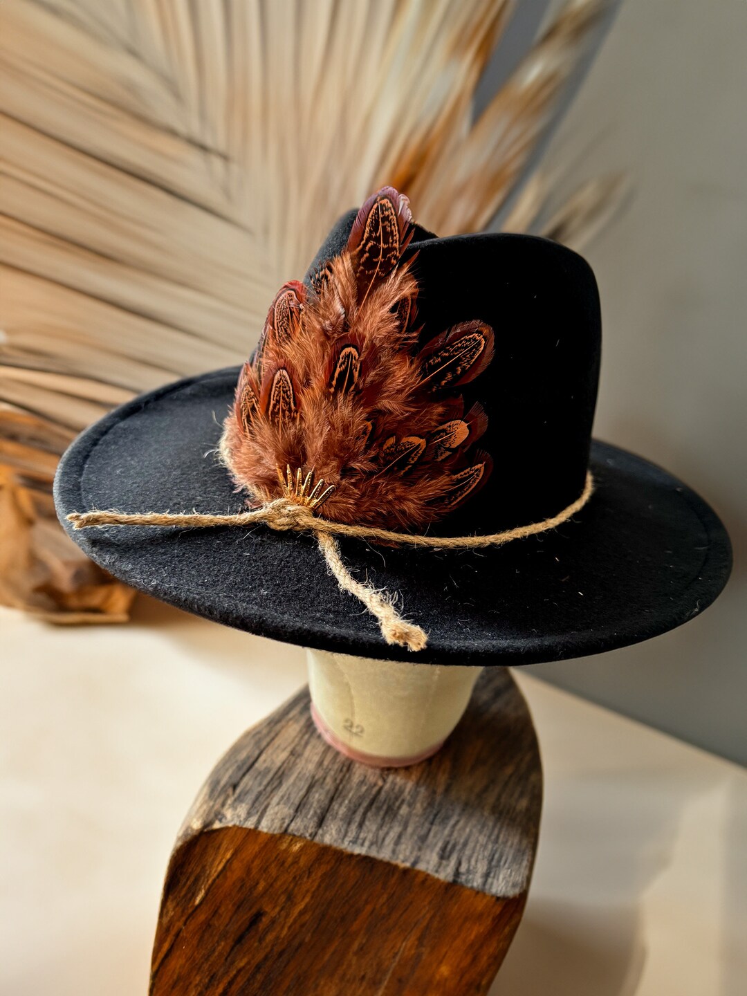 Wide Brim Western Women's Fedora Hat Natural Boho Rope Ribbon, Feathers ...