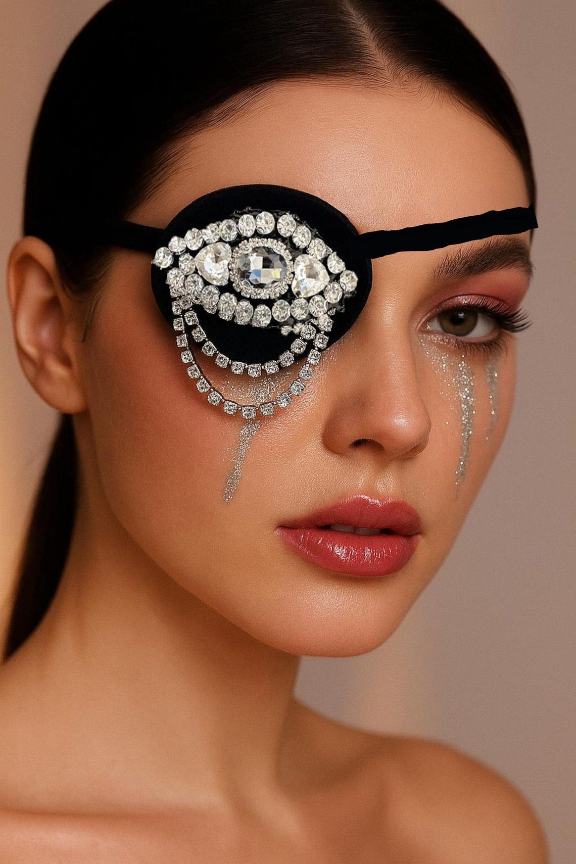 Surreal Rhinestone Gem Eyepatch : Beaded Evil Eye, Festival Fashion Eye ...