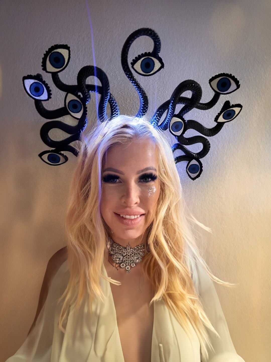 Surrealism Multi Eye Light up Snake Crown light Rave Glowing Headpiece ...
