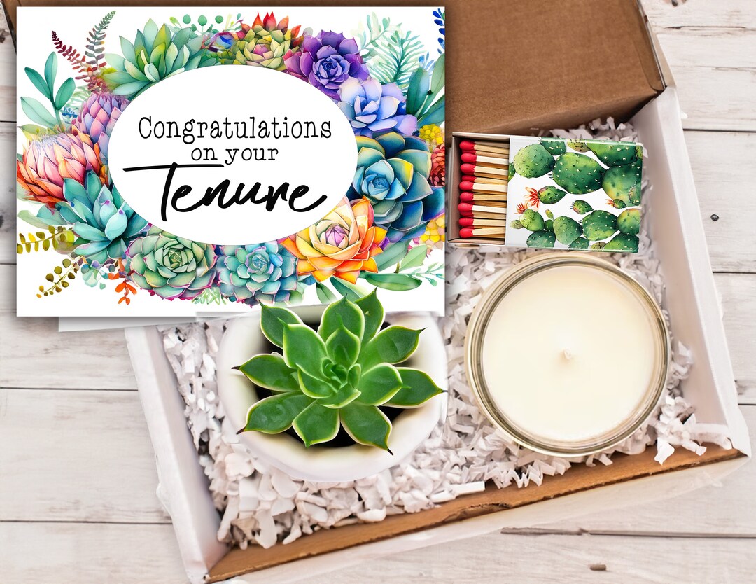 Congratulations on Your Tenure Succulent and Candle Gift Box Thinking ...