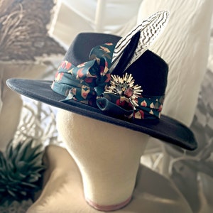 Custom Fedora Hat Ribbon, Gemstone Pin , Feathers Custom Made Wide ...
