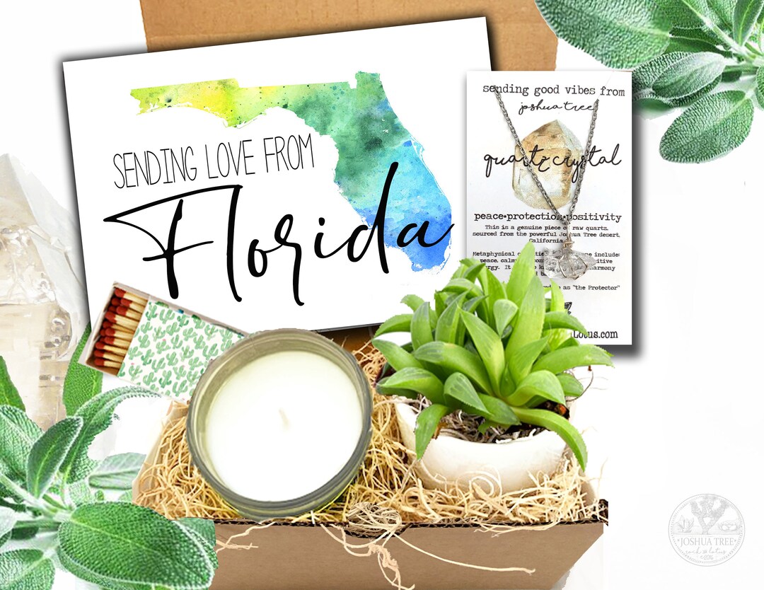 Love From Florida Gift Box- Succulent, Real Crystal Necklace and Candle ...