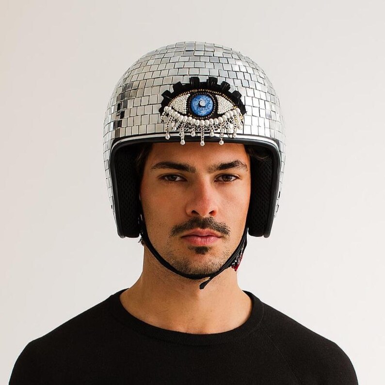 Handmade Disco Ball Helmet With Evil Eye – Festival Visor Helmet ...