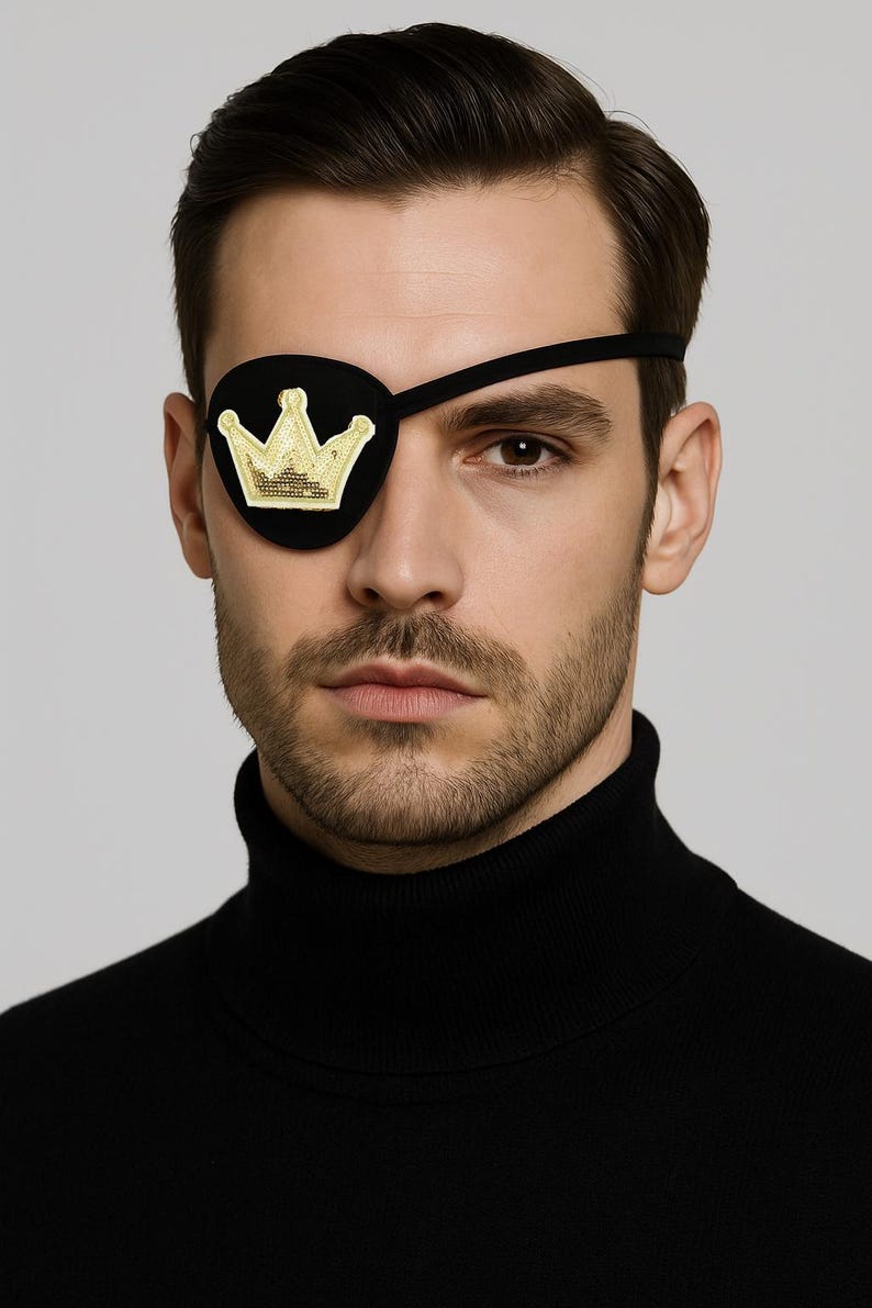 Golden Crown Sequin Eye Patch With Fringe – Statement Costume Accessory ...
