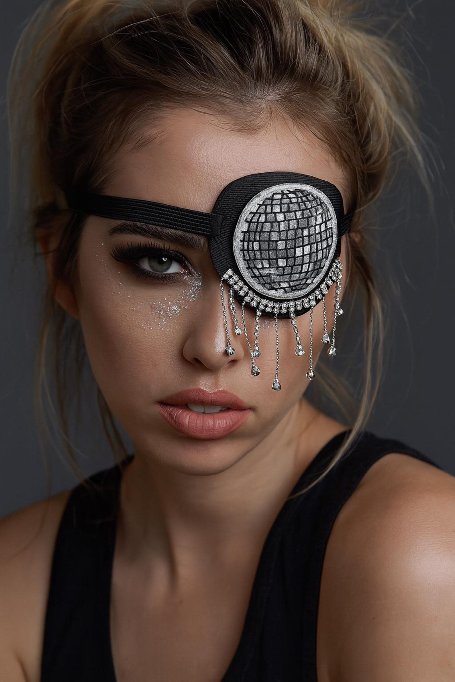 Disco Ball Rhinestone Fringe Eye Patch: Surrealist Embroidered Pirate ...