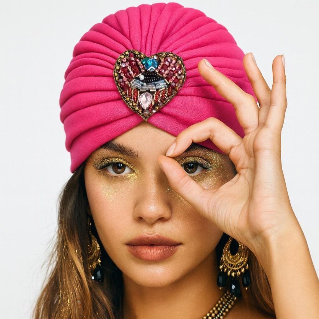Pink Gypsy Style Hat With Hand-beaded Evil Eye Heart – Costume ...
