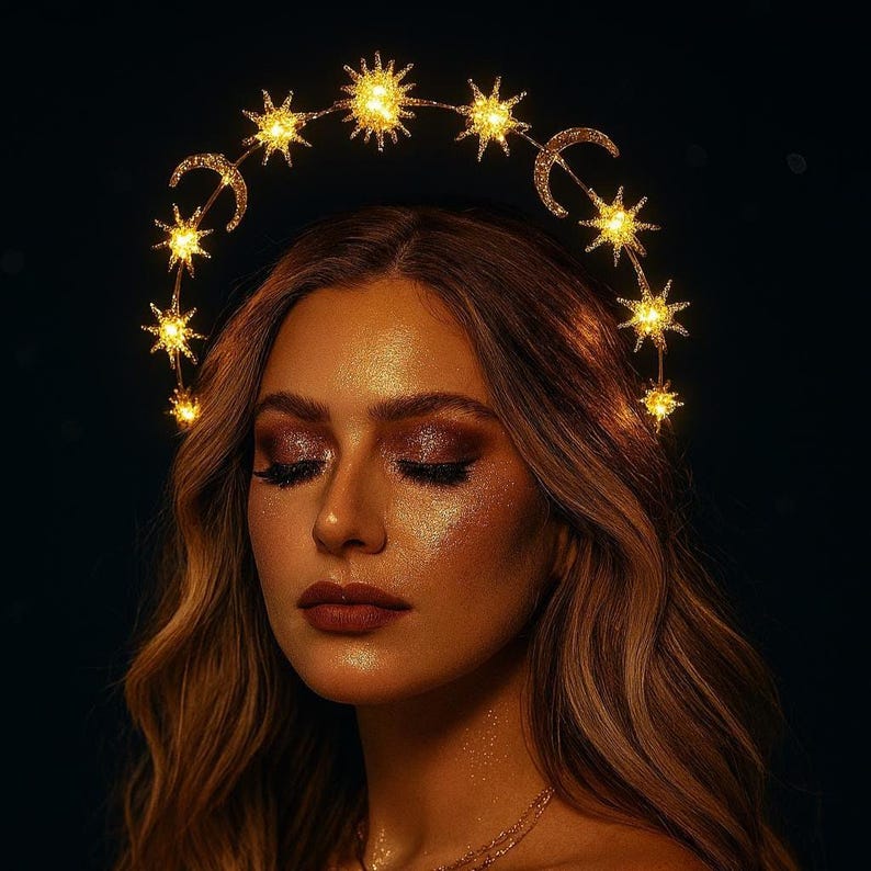 Light-up Star and Moon Goddess Crown: Rhinestone Celestial Halo ...