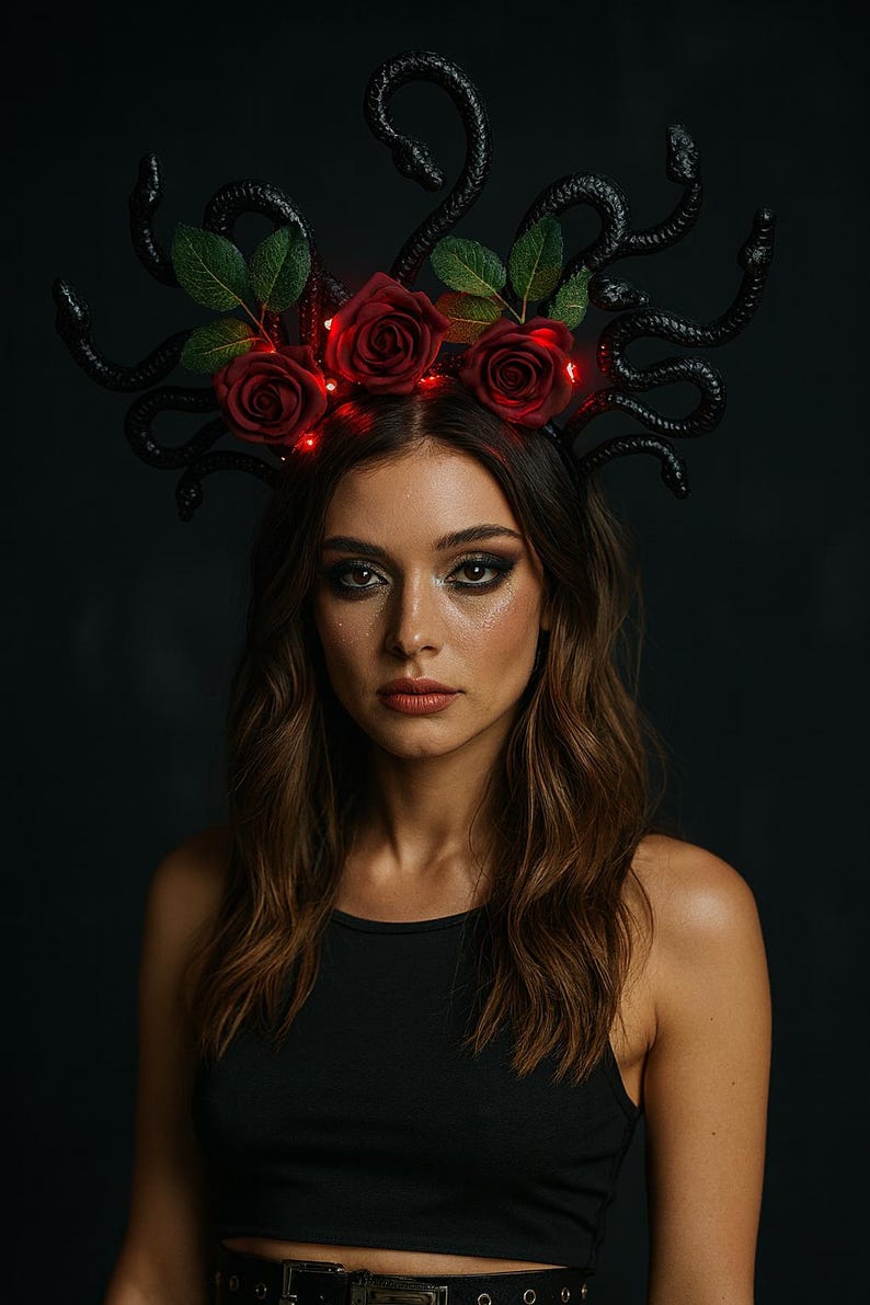 Medusa Light Crown - Snakes and Roses Goddess Crown - Mythology Rave ...