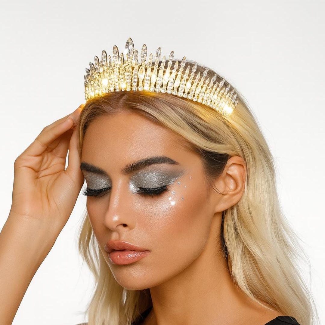 Light up Crystal Tiara Crown – LED Spiked Rhinestone Headband for ...