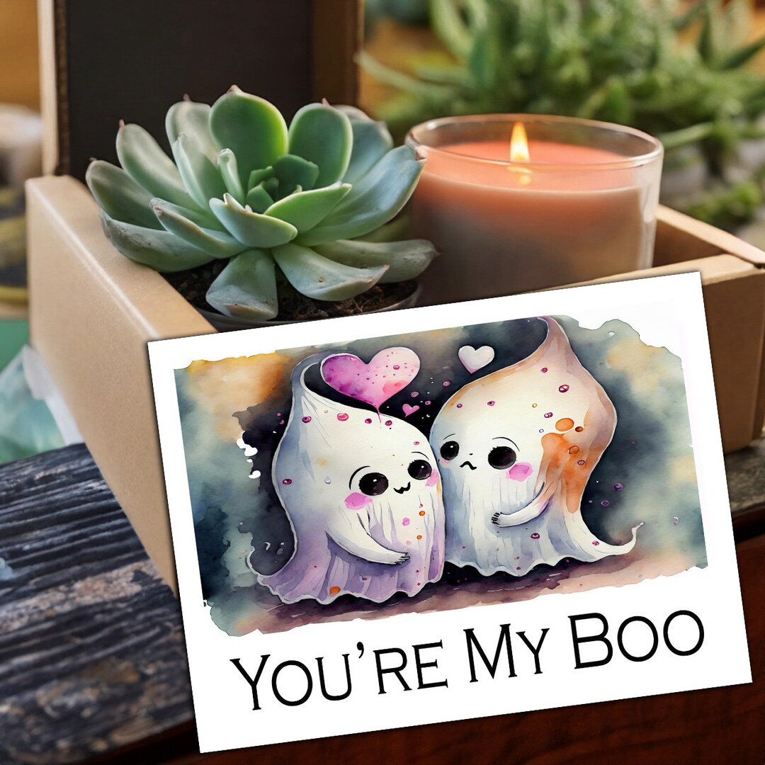 You're My Boo - Cute Cartoon Ghosts Greeting Card With Live Succulent ...