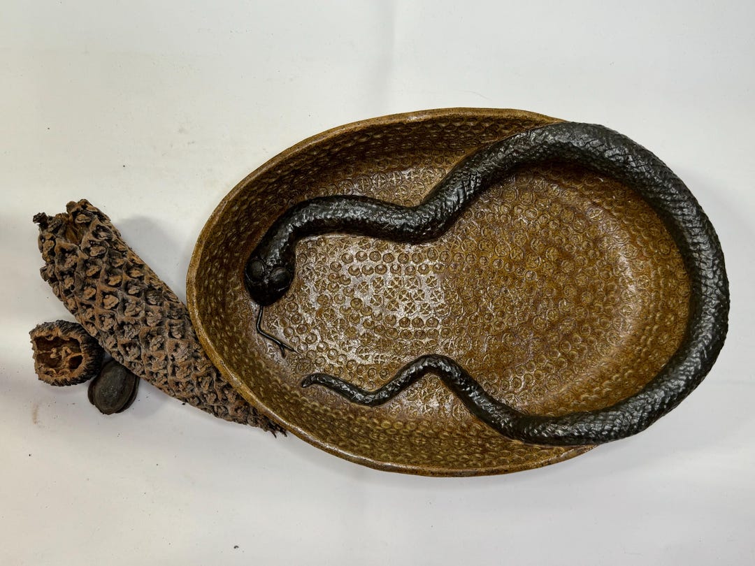 One of a Kind Hand Built Ceramic Snake Platter/ Casserole Dish Textured ...