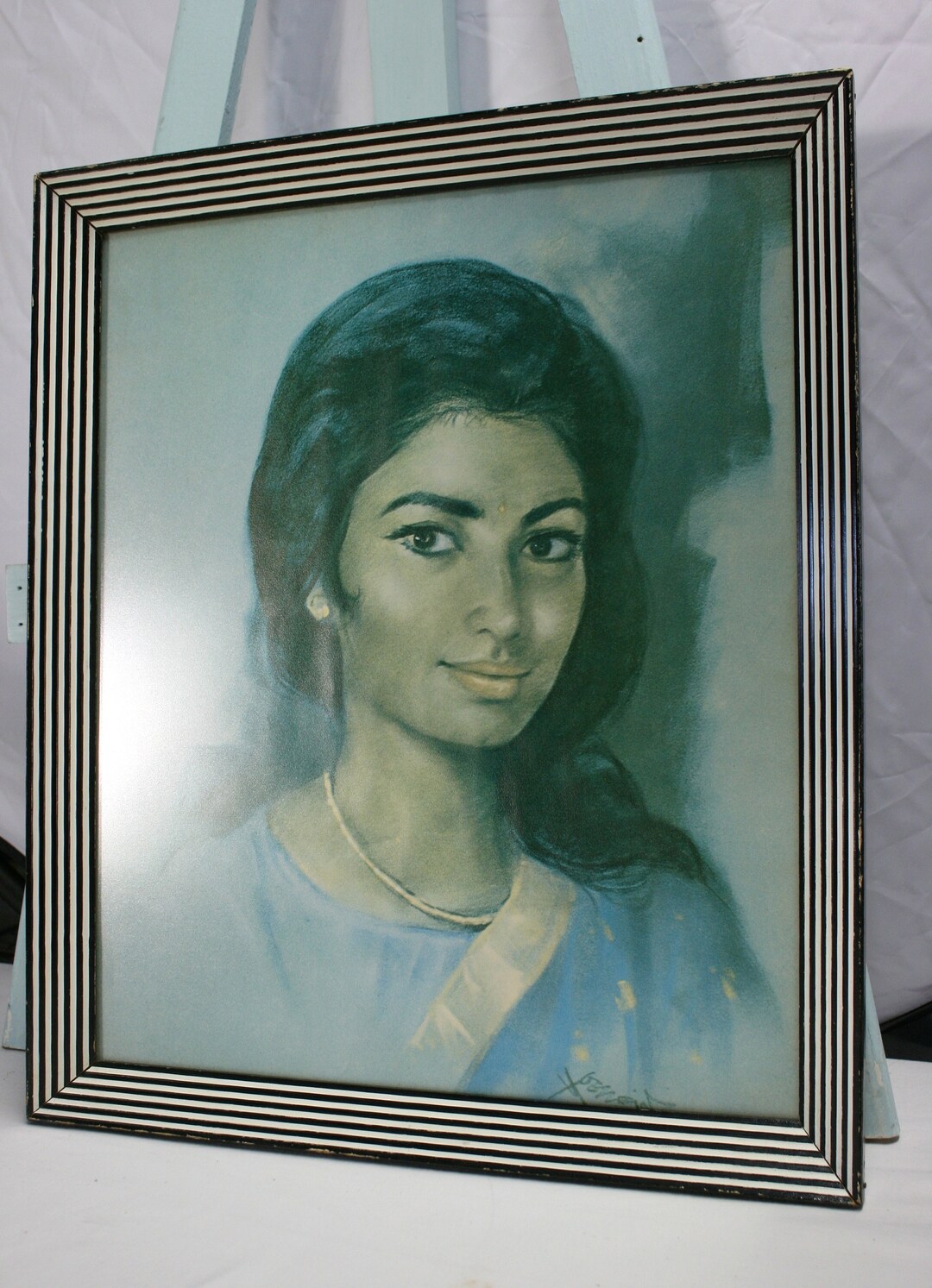 Vintage 1960's Girl Print in Original Ribbed Frame - Etsy