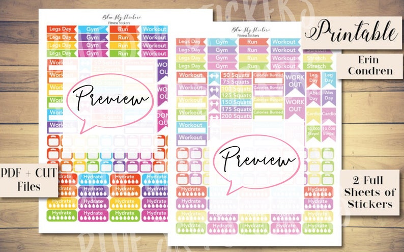 Fitness Weight Loss Tracker Planner Stickers (PRINTABLE) - Erin Condren ...