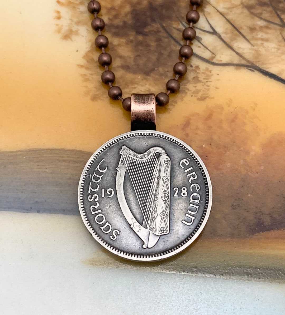 1928 Irish Harp First Year Sixpence Coin & Copper Pendant - Ireland ...