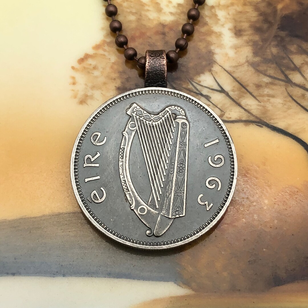 1963 Ireland Florin Salmon Coin Harp Pendant Necklace - Etsy