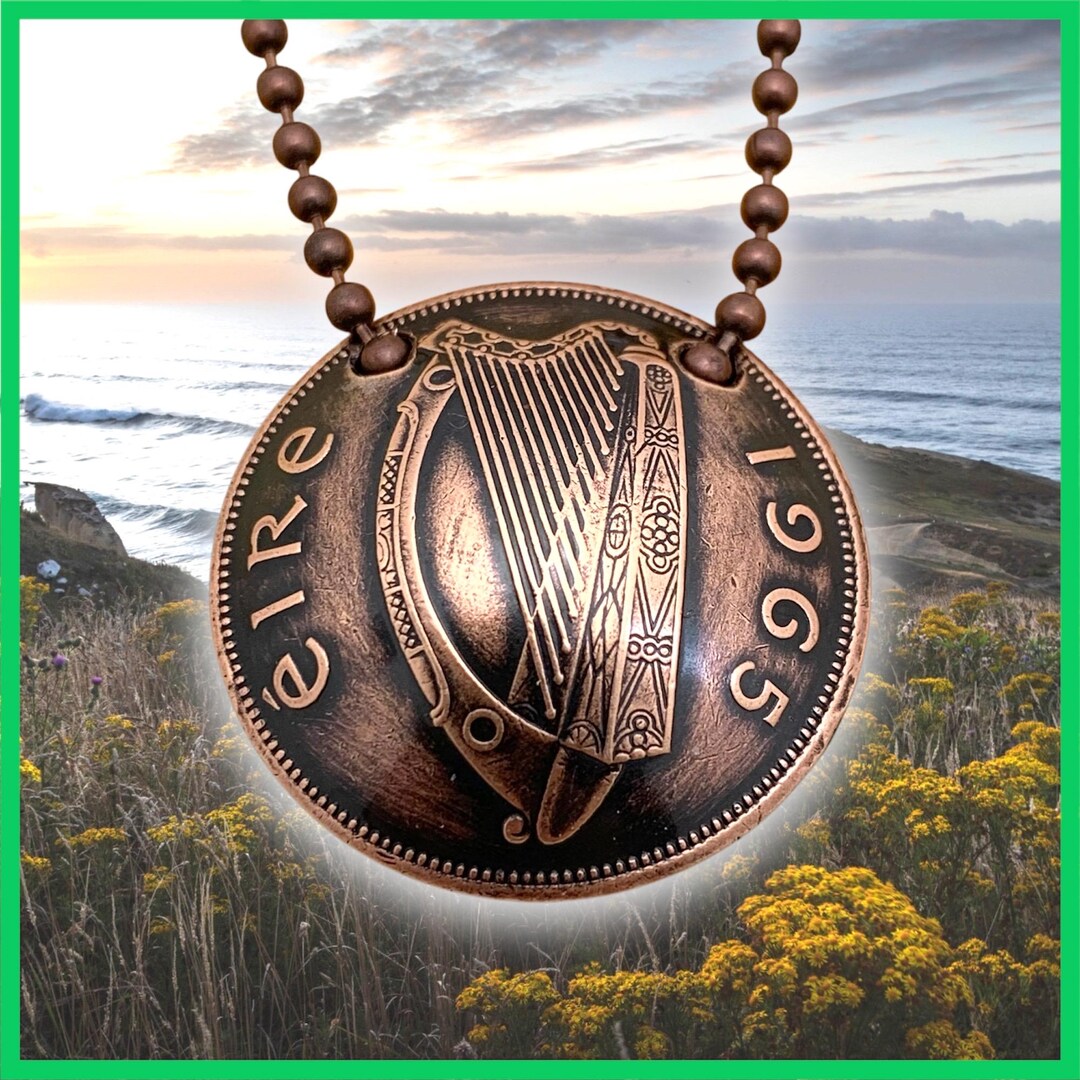 1965 Ireland Penny Hen With Chicks Coin Pendant Necklace - Irish Harp ...