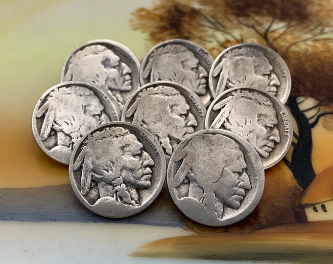 8 Genuine Western Indian Head Nickel Coin Buttons Conchos Copper Button ...