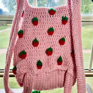 Crochet Strawberry Drawstring Backpack - Etsy