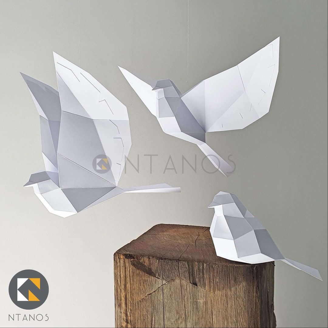 Paper Bird DIY Craft: 3D Geometric Papercraft Template (PDF Download ...