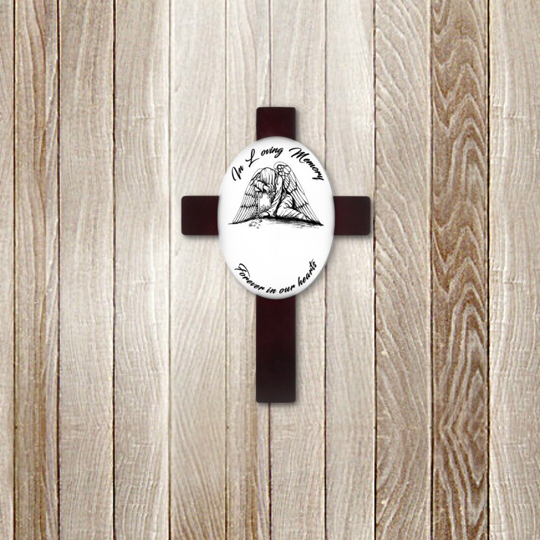 In Loving Memory, Crying Angel, Custom Cross, Memorial Cross, Sympathy ...