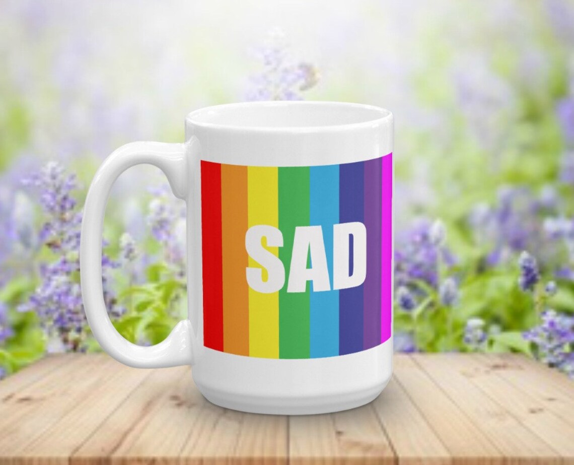 Rainbow Sad Coffee Mug Looks Like the Mug From Big Bang | Etsy