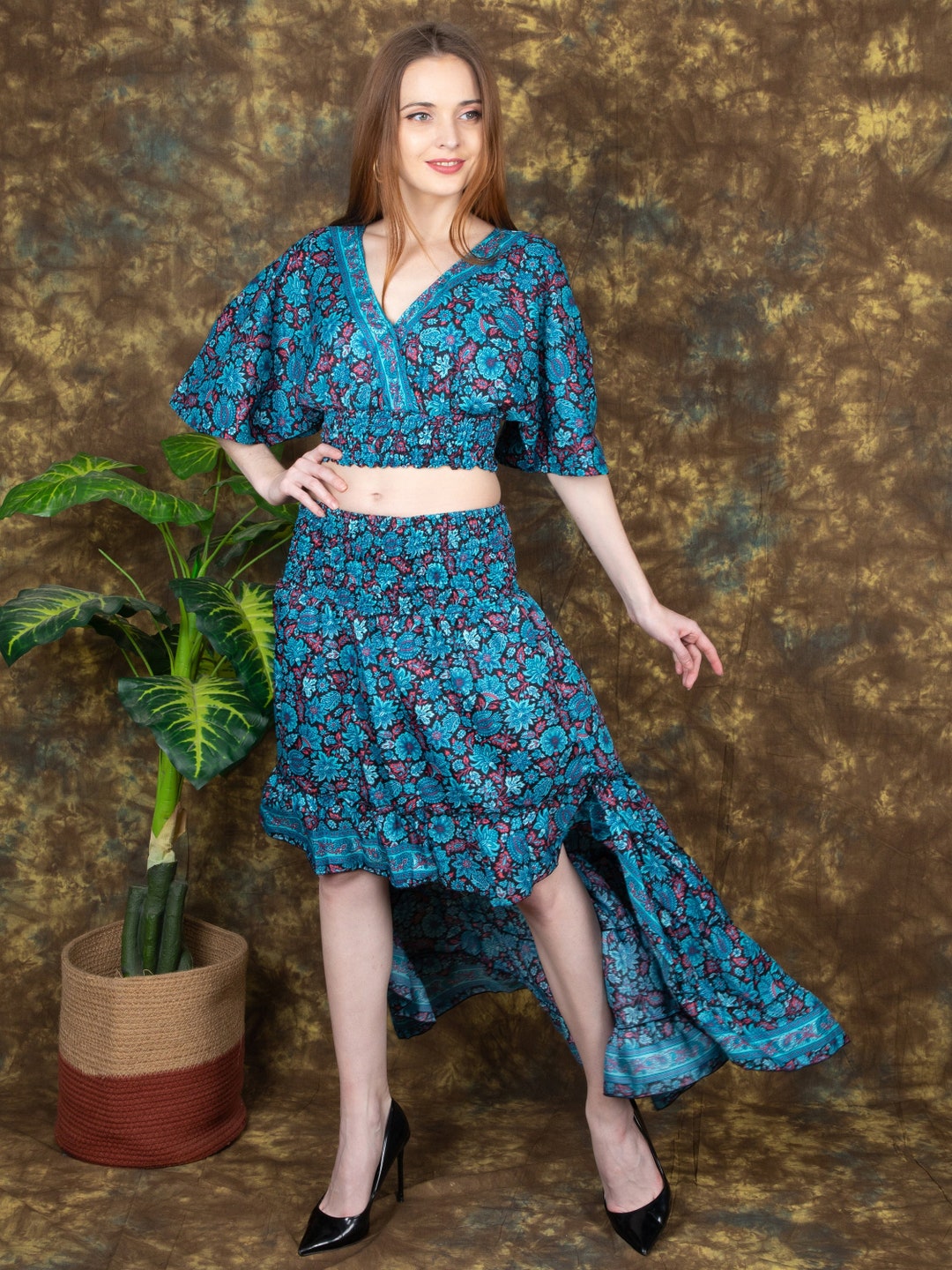 Bohemian Chic Cropped Top Flared Sleeves Crop Top Floral - Etsy