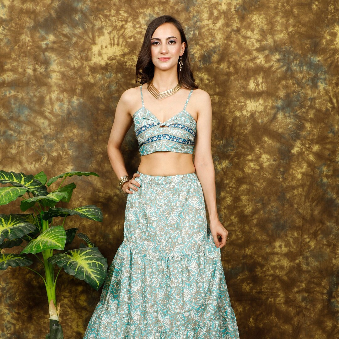Handmade Sea Green Floral Crop Top | Bohemian Twisted Cami - Etsy