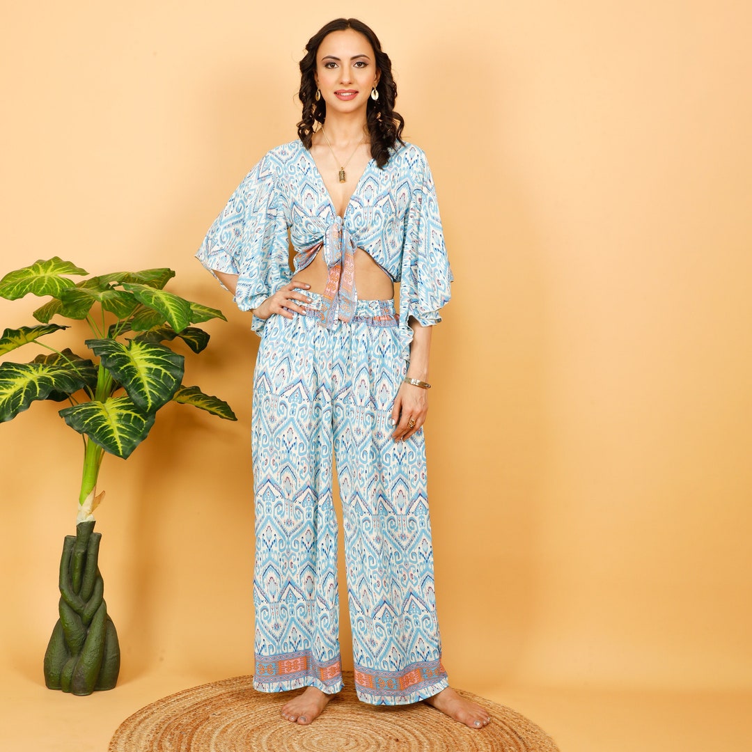 Handmade Ikat Print Bohemian Pants | Wide Leg Fluid Trousers - Etsy