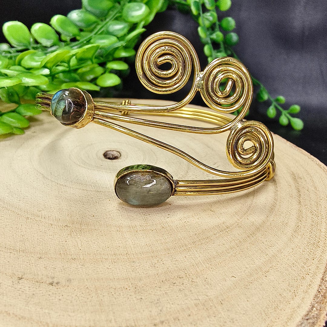 Handmade Brass Gemstone Arm Bracelet: Adjustable Boho Bicep Jewelry - Etsy