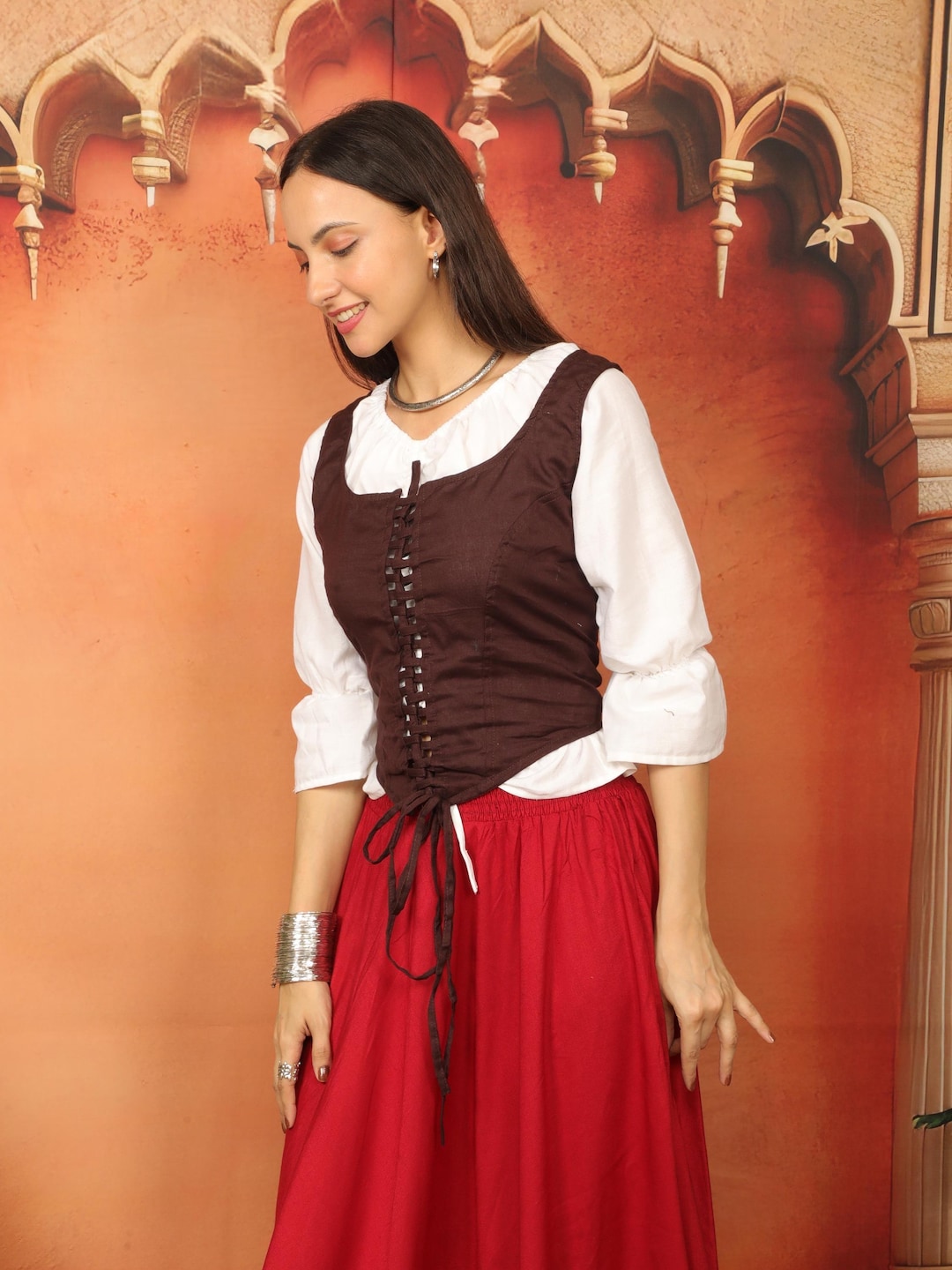 Handmade Chocolate Brown Cotton Bodice: Medieval Viking Lacing Corset ...