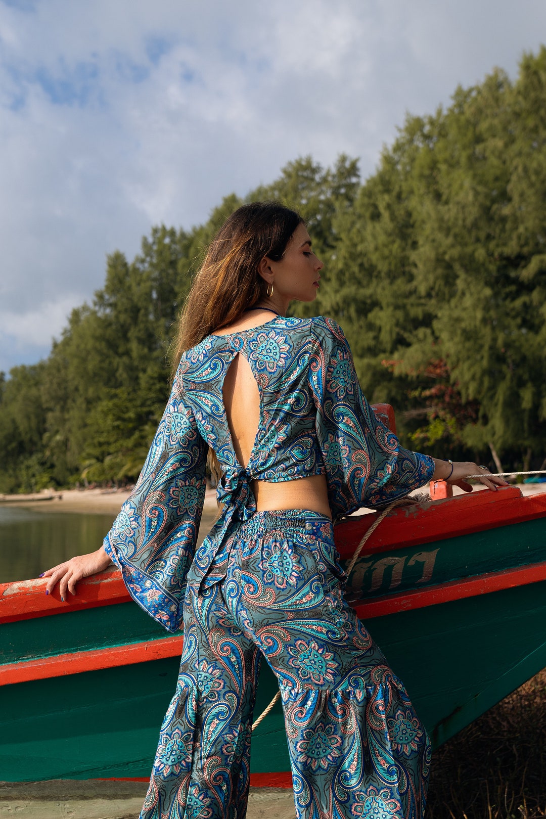 Boho Crop Top to Tie in the Back || Crop Top With Flared Sleeves and ...