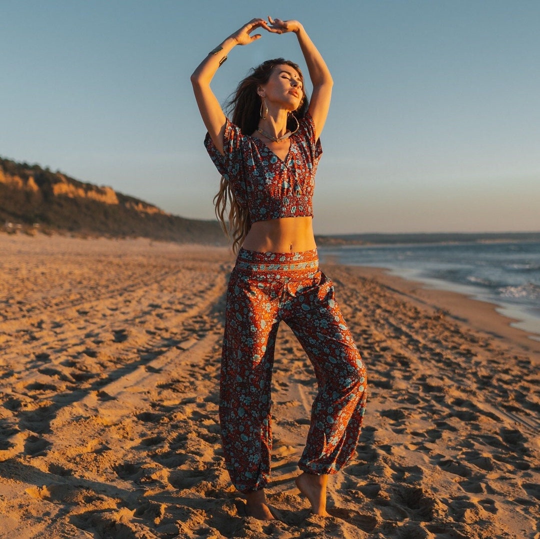 Bohemian Chic Top || Flared Sleeve Crop Top || Floral Print Top ...